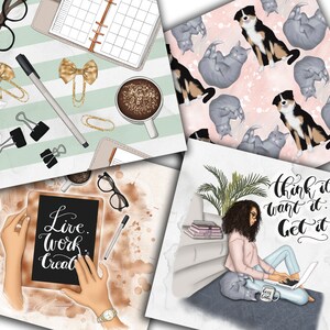 Planner Girl Digital Paper Pack, Boss Girl Digital Seamless Patterns ...