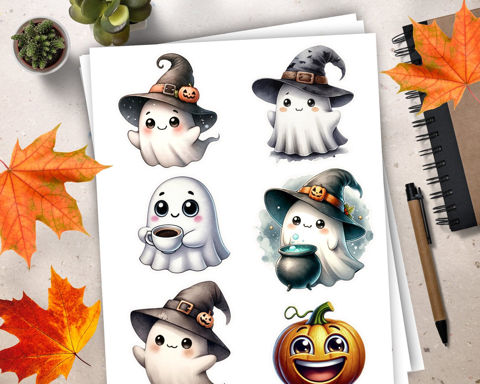 Halloween Cute Ghosts Printable Stickers for Planner, Fall Planner ...