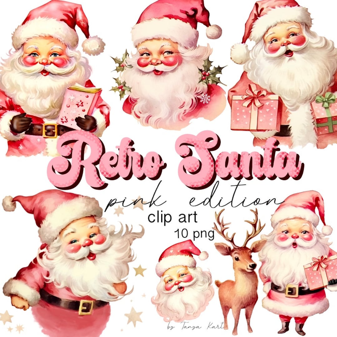 Retro Santa Claus Clipart Bundle - Classic Vintage Christmas Graphic ...