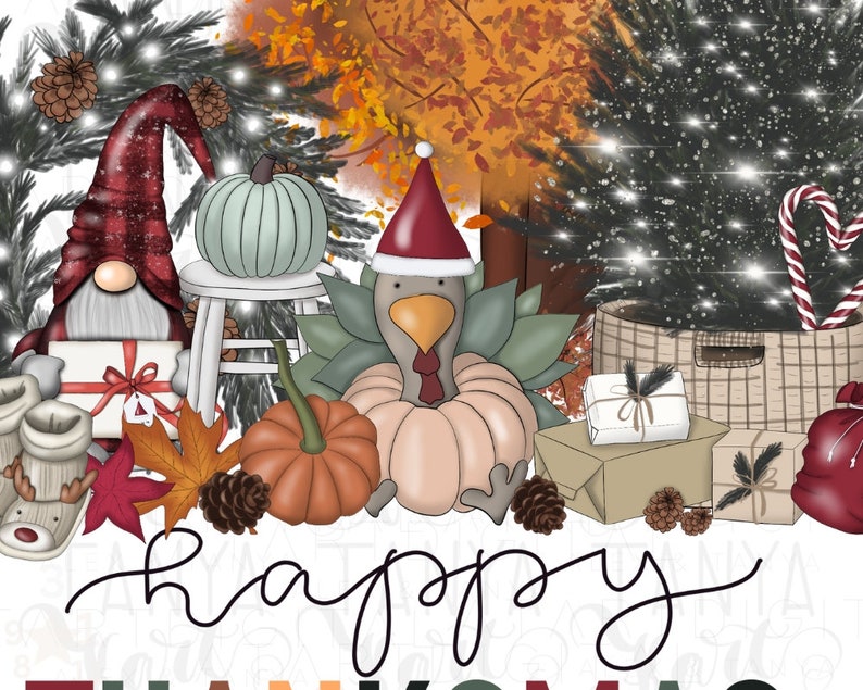 Happy Thanksmas Turkey PNG Digital Download, Christmas Tree Sublimation ...