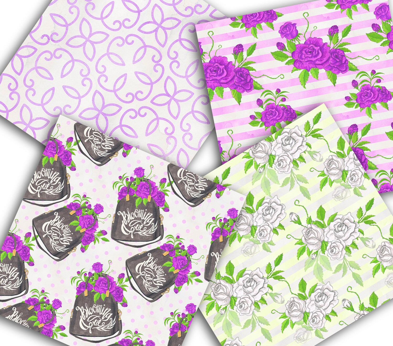 Floral Digital Paper Spring Digital Paper Pack April Digital | Etsy