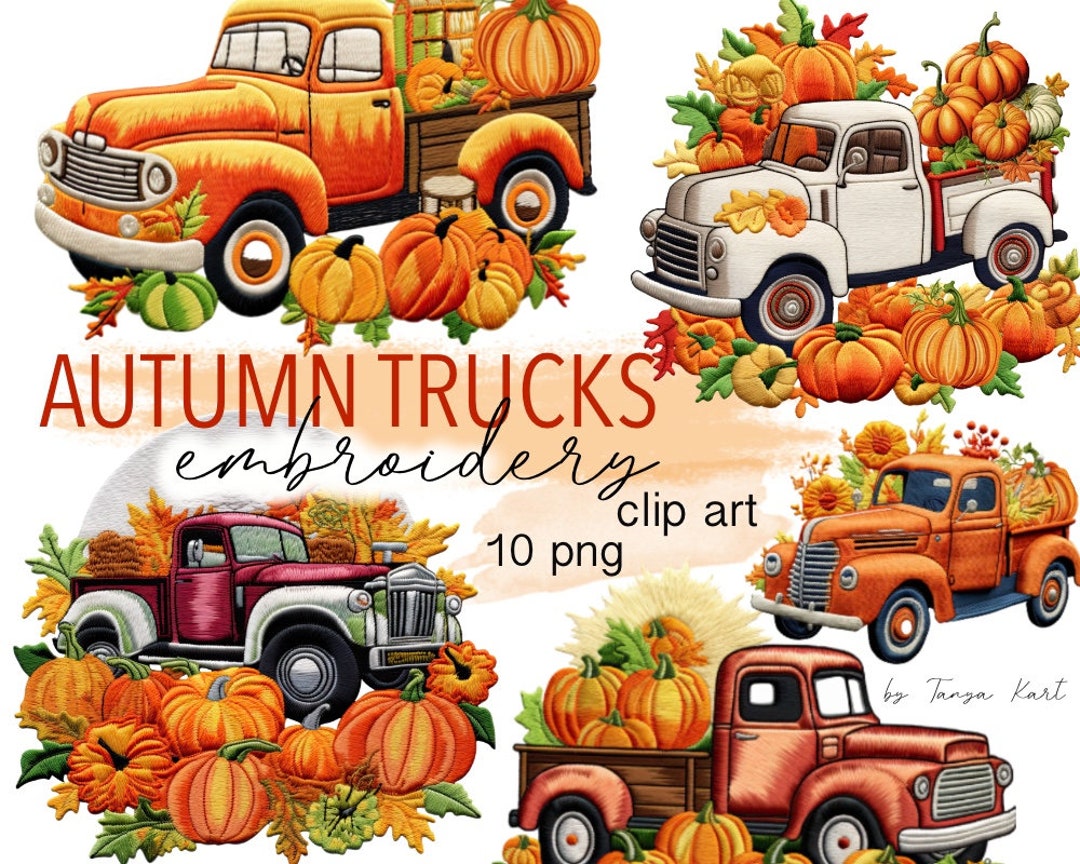 Fall Trucks Pumpkins, Autumn Vintage Pickup Clipart for Sublimation ...