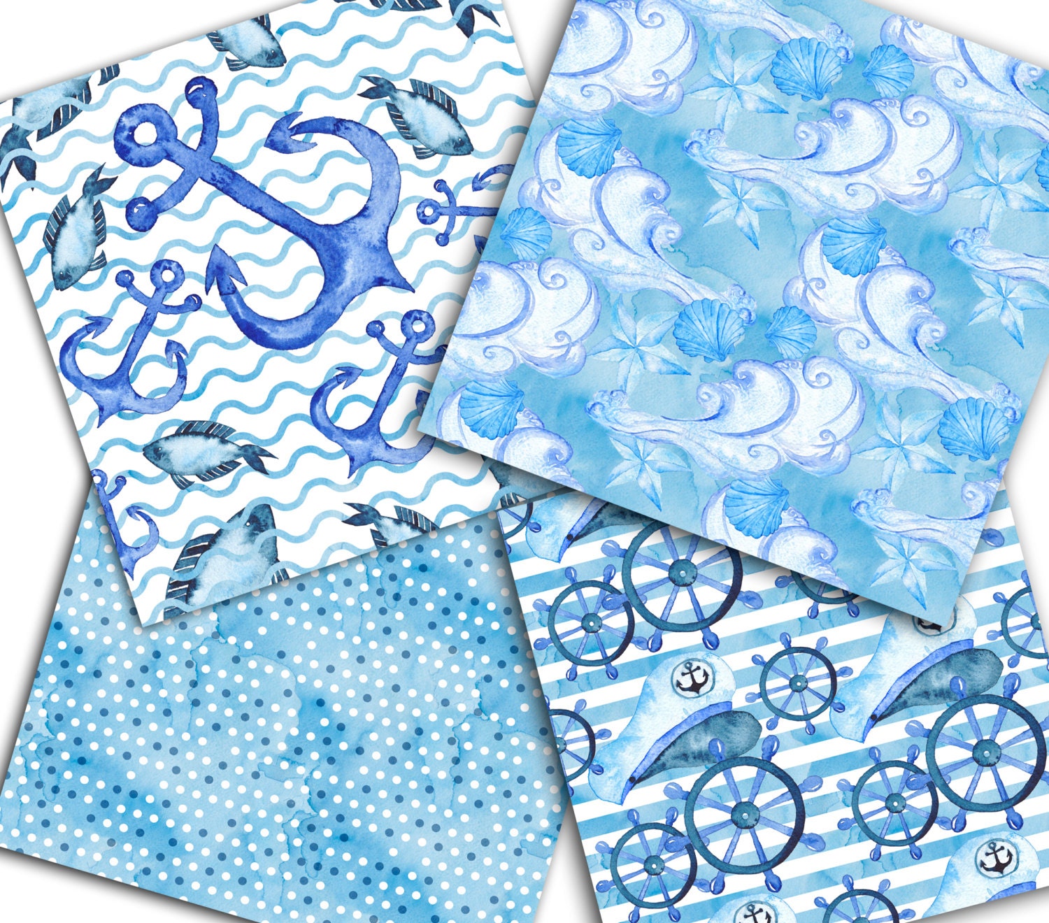 Sea Patterns Nautical Paper Navy Blue Texture Watercolor | Etsy