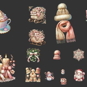 Coquette Christmas Clipart Bundle, Pink Bows, Pastel Retro Designs ...