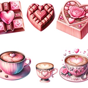 Coffee Cups Clipart Set With Pink Chocolate for Planner Stickers, Pink ...