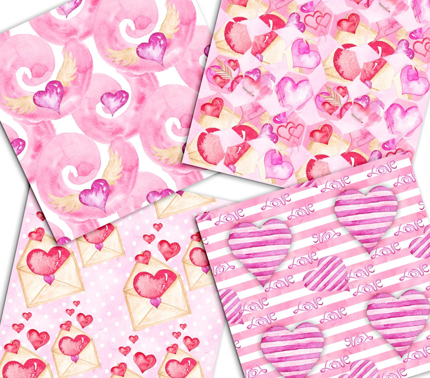 Pink Digital Paper-valentine's Day-love Watercolor-hearts - Etsy