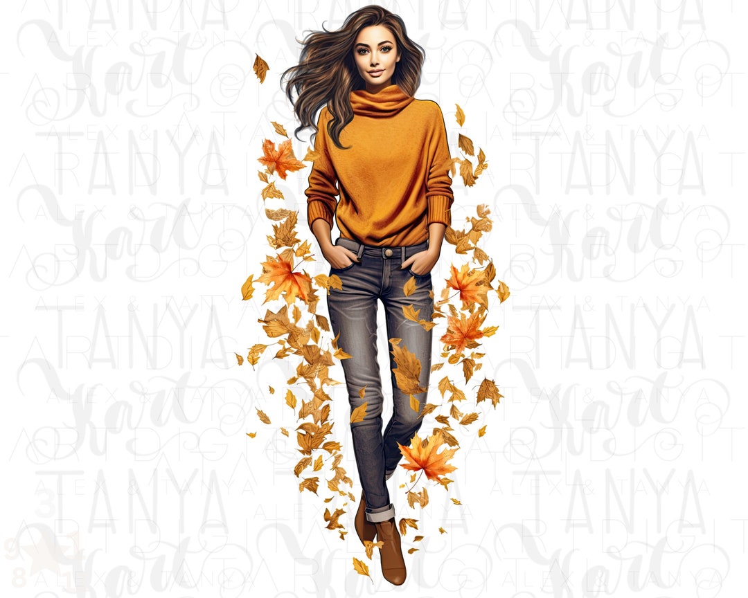 Girl Fall Png Designs, Woman in the Fall Graphic Designs for Mugs T ...