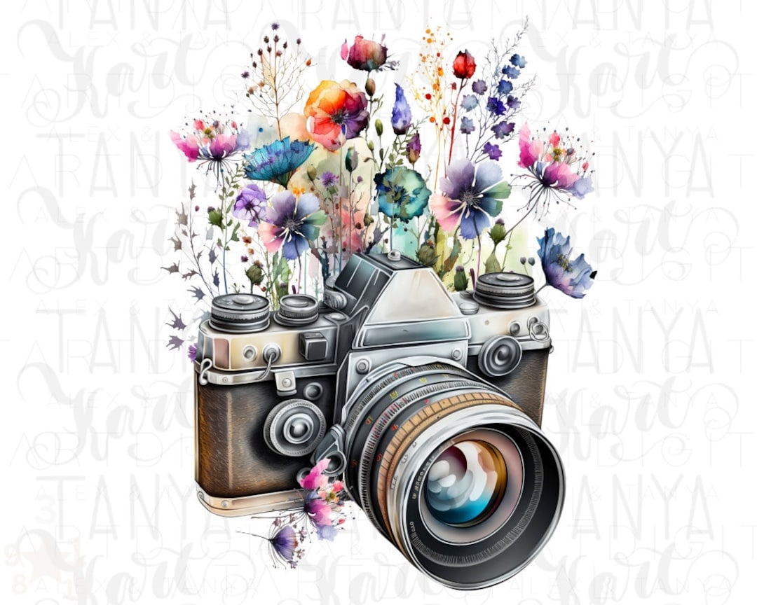 Floral Photo Camera, Vintage Design Png, Commercial Use, Diy Invite ...