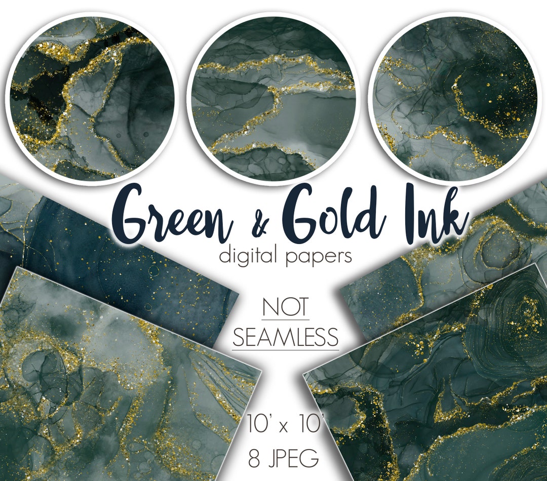 Green and Gold Papers, Gold Shine,green Digital Paper, Green Agate ...