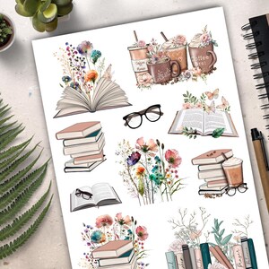 Book Lover Printable Fussy Cut Stickers , Bookish Planner Stickers ...