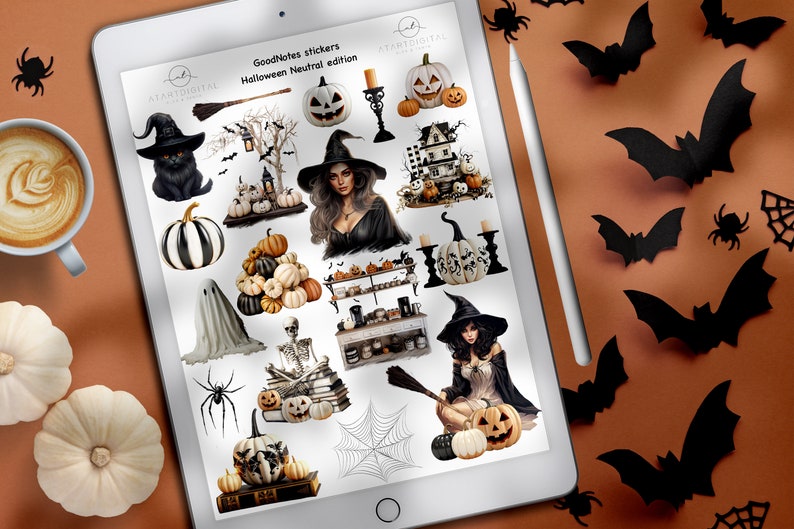 Digital Halloween Planner Stickers - Goodnotes Sticker Kit, Neutral ...