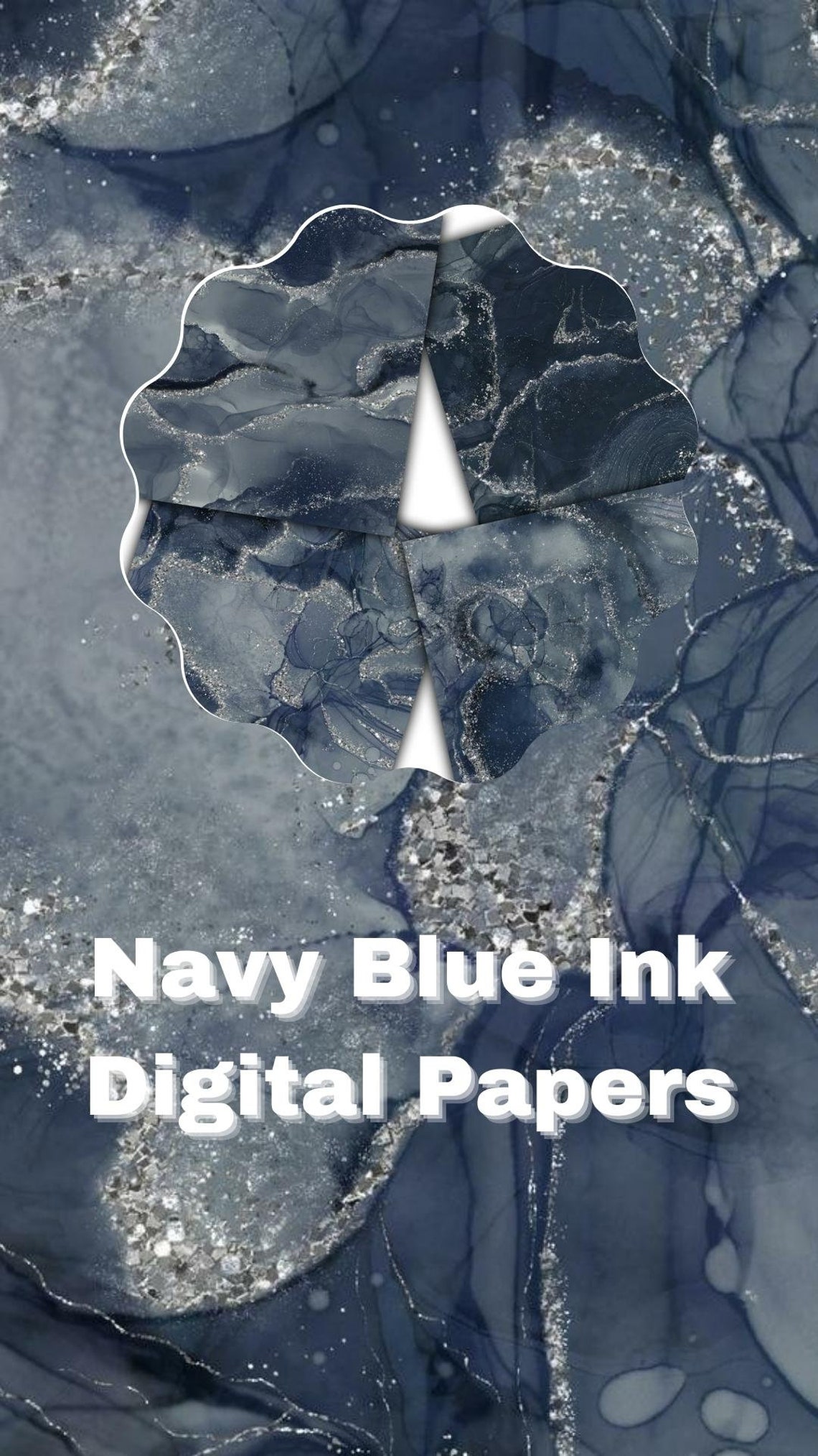 Navy Blue Agate, Digital Papers, Silver Shine, Scrapbook Paper, Blue ...