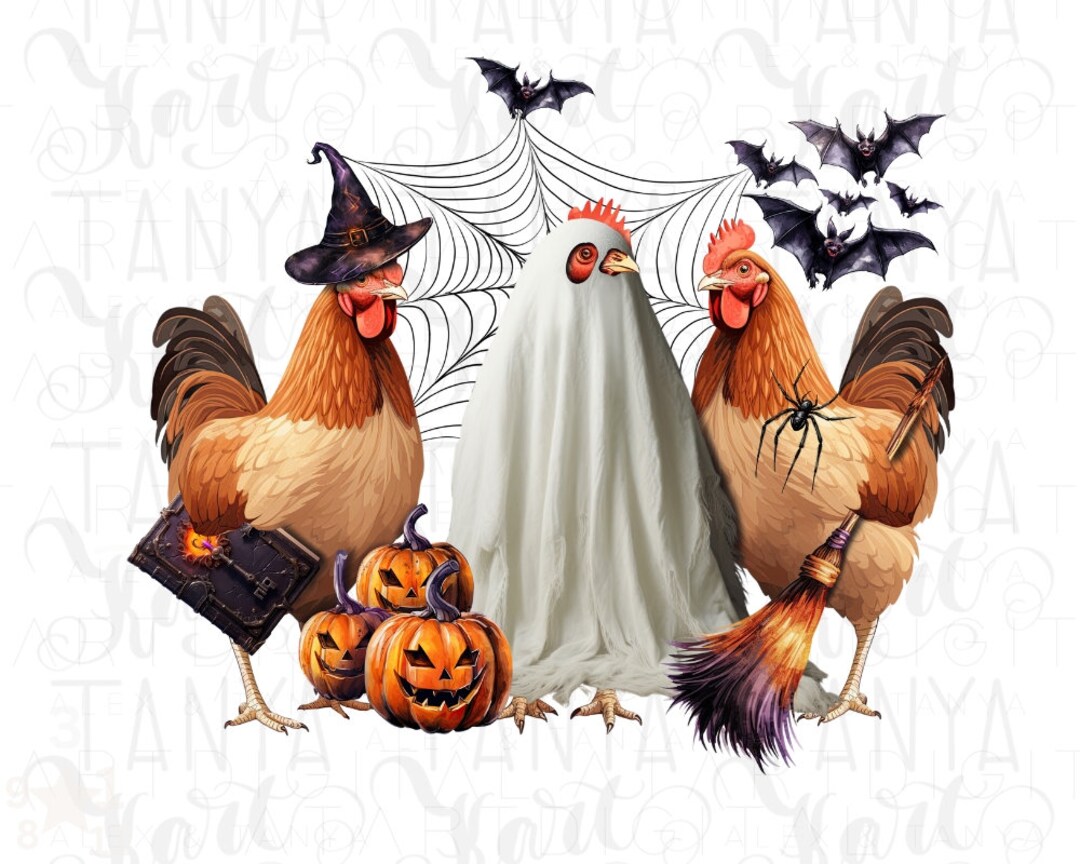 Spooky Chickens PNG Instant Download Sublimation File, Ghost Chicken ...