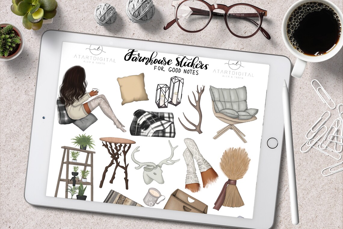 Farmhouse Digital Stickers for Goodnotes, Melanin Stickers, Icons ...