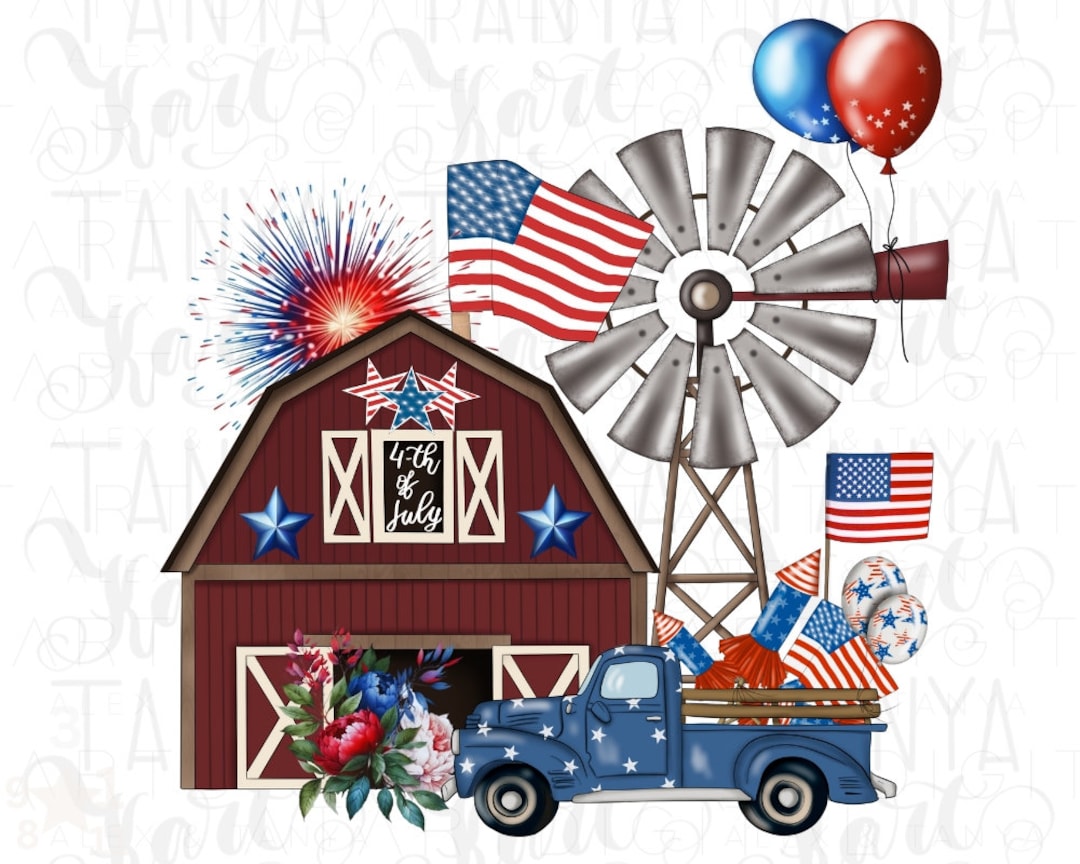 July Farm Png for Sublimation Patriotic Truck Png Instant Download ...