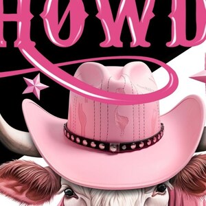 Howdy Sublimation Highland Cow Art - Pink Cow Print PNG Graphic ...