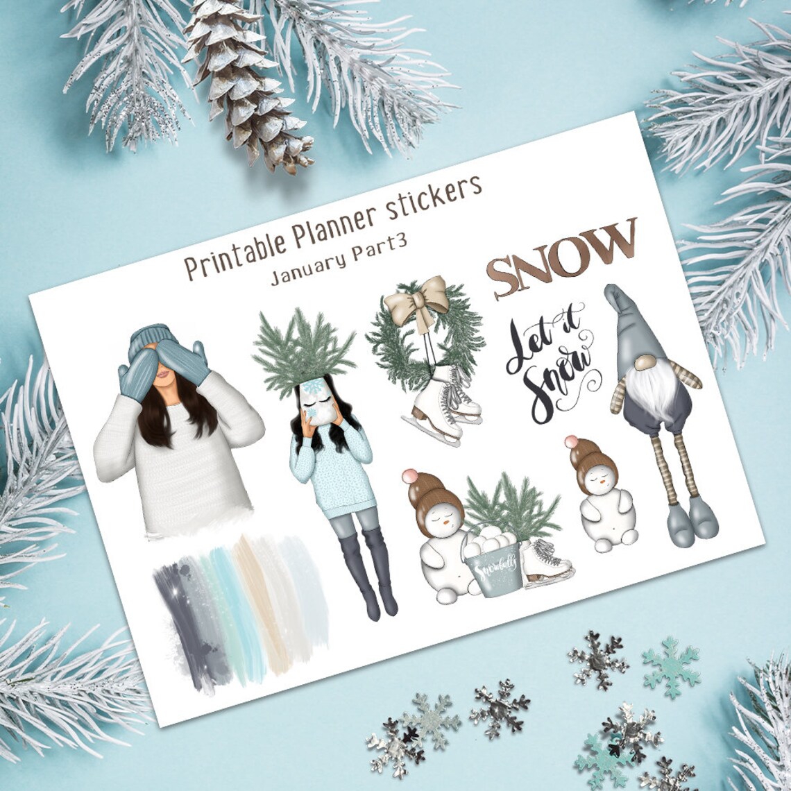 Printable January Monthly Stickers for Happy Planner, Winter Monthly ...