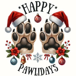 Happy Pawlidays PNG | Dog Paw Print Sublimation Design for Christmas ...