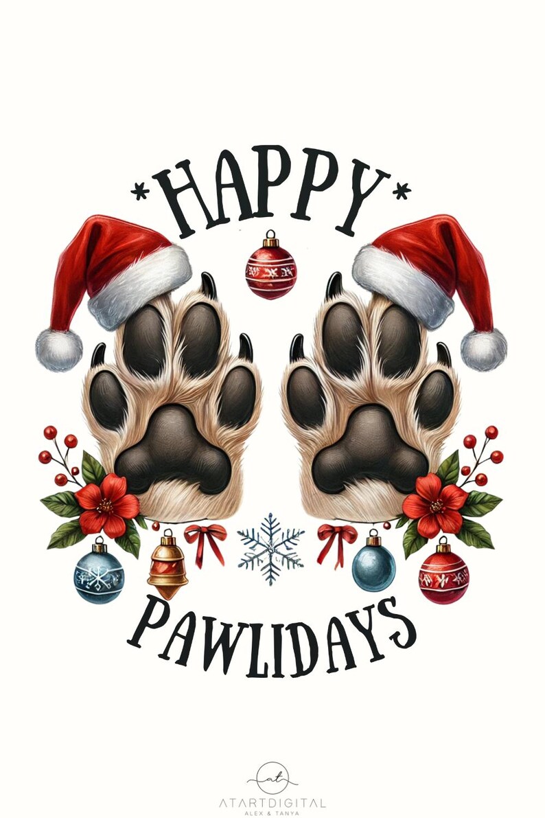 Happy Pawlidays PNG | Dog Paw Print Sublimation Design for Christmas ...