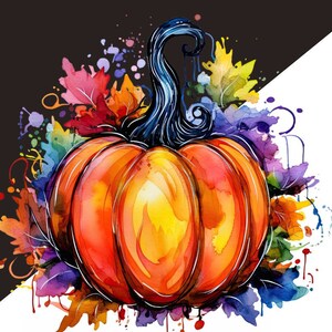 Colorful Watercolor Pumpkins Clip Art, Instant Download for Fall DIY ...