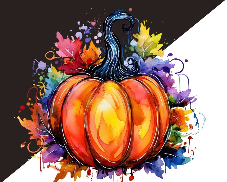 Watercolor Pumpkins Clip Art: Rainbow Fall PNG (commercial Use) - Etsy