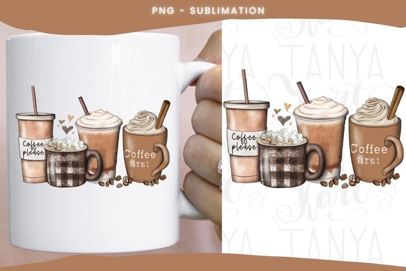 Brown Coffee Cups PNG Digital Download Coffee Lover Png - Etsy