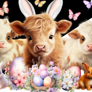 Easter Cows, Digital Download for Sublimation Designs, Highland Cow Art ...
