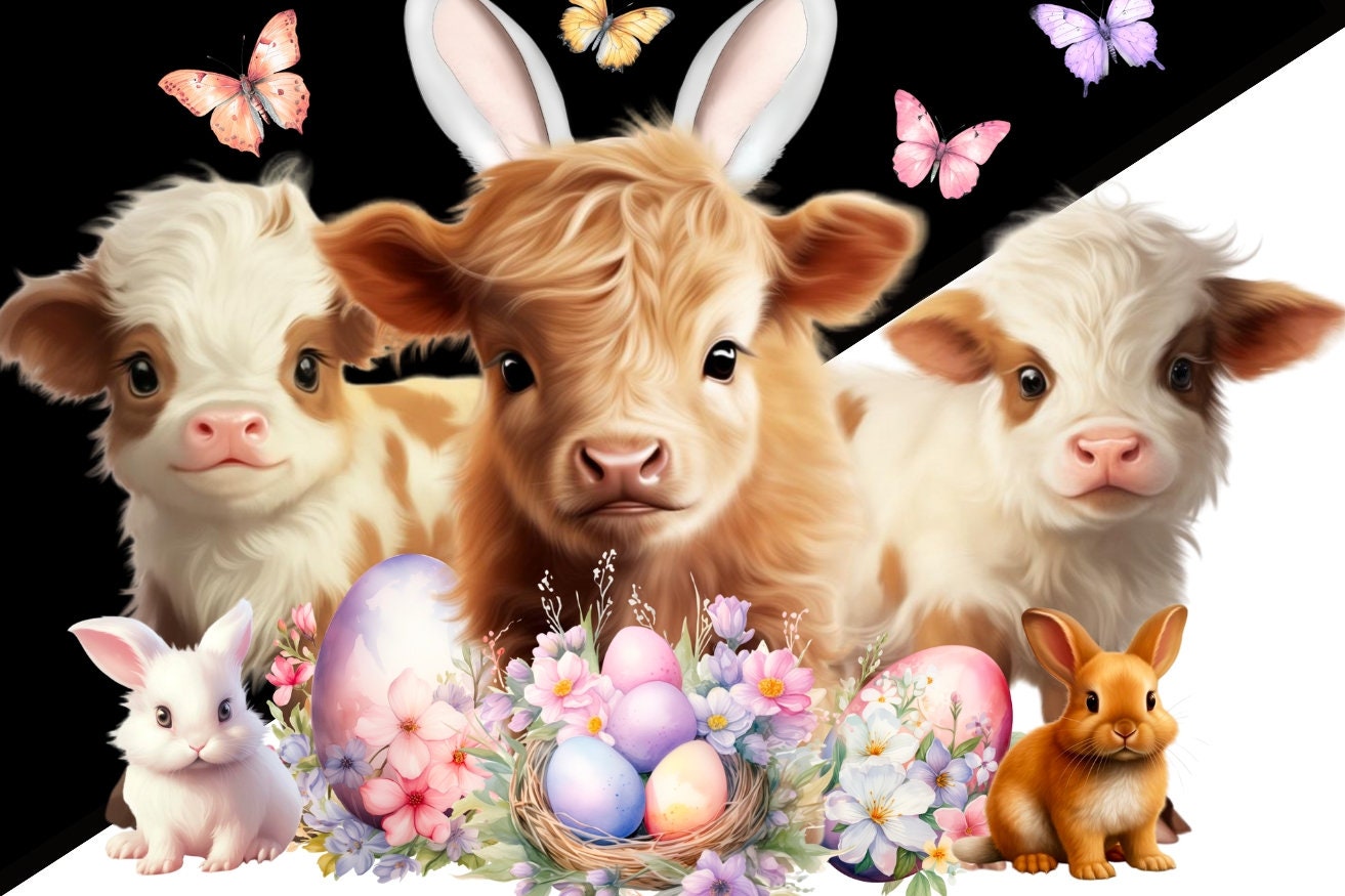 Easter Cows, Digital Download for Sublimation Designs, Highland Cow Art ...