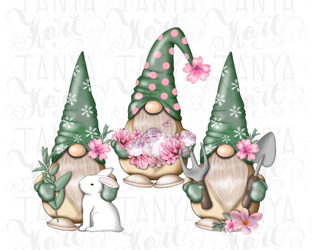 Garden Gnome Png, Gnome With Rabbit, Floral Gnome Png, Sublimation ...