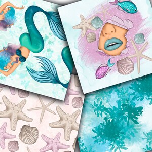 Mermaid Papers, Mermaizing Pattern, Sea Papers, Mermaids Design ...