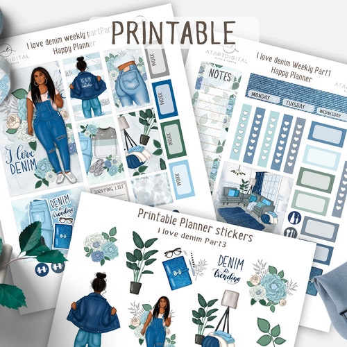 Happy Planner Printable Denim Stickers Weekly Stickers - Etsy