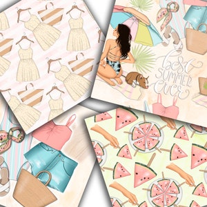 Vacation Digital Papers, Beach Pattern, Summer Paper Pack, Girly ...