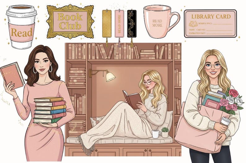 Book Lover PNG Clipart | Cozy Reading Girl Graphics | Bibliophile ...