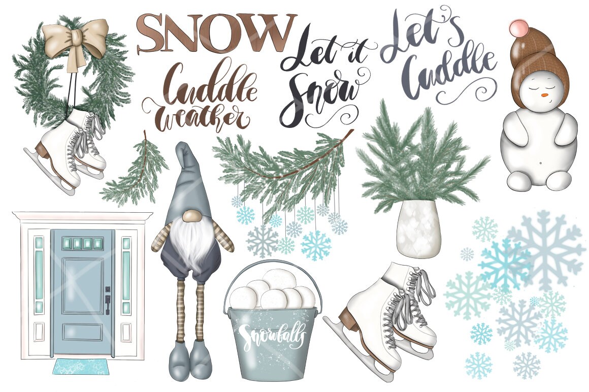 Winter Vibes Clipart Set - Fashion Girl, Snowman, Cold Weather, Cozy ...