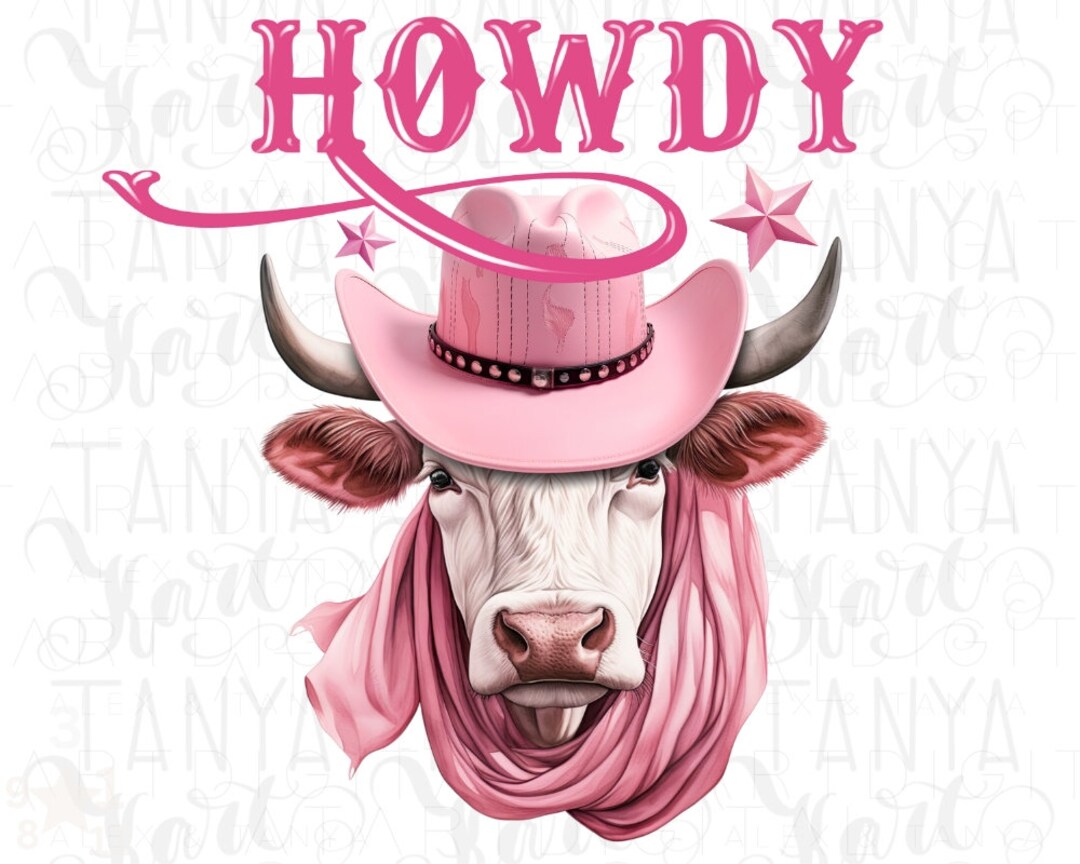 Howdy Sublimation Highland Cow Art - Pink Cow Print PNG Graphic ...