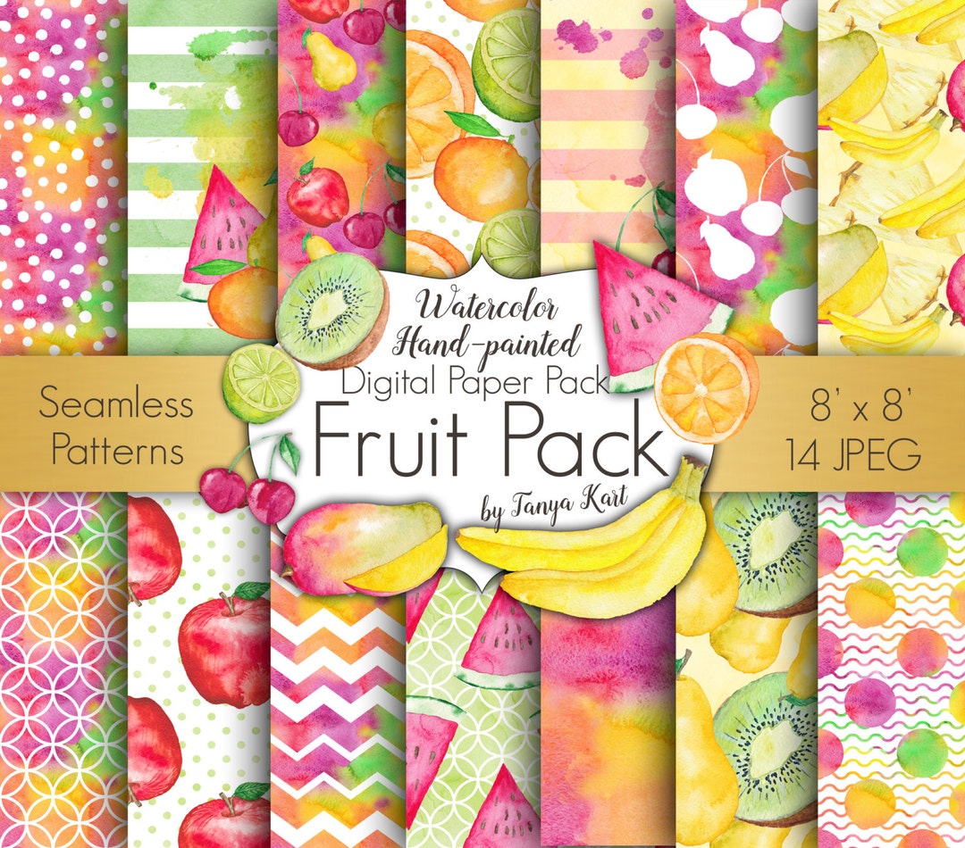 Watercolor Fruit Digital Paper: Summer Planner Stickers (14 JPEG) - Etsy