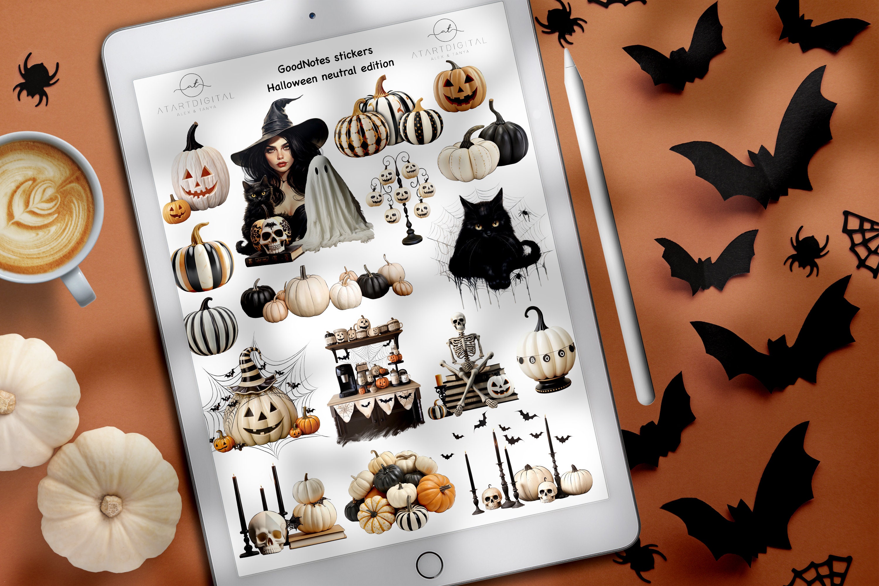 Digital Halloween Planner Stickers - Goodnotes Sticker Kit, Neutral ...