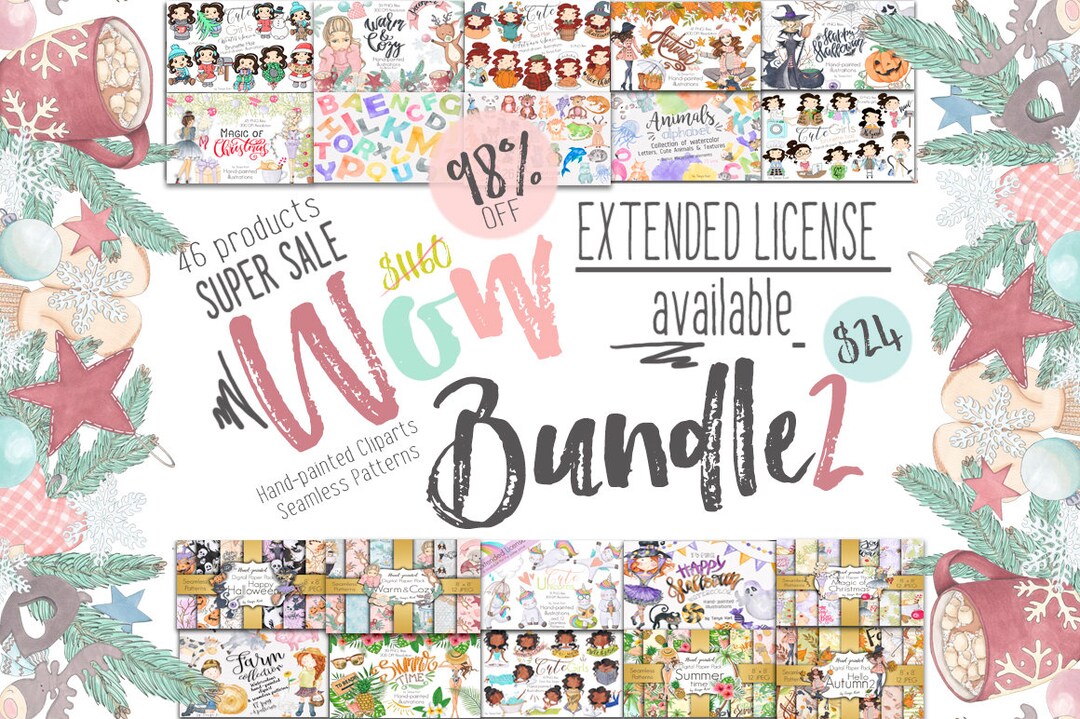 Watercolor Digital Clipart Bundle for Commercial Use, Planner Graphics ...