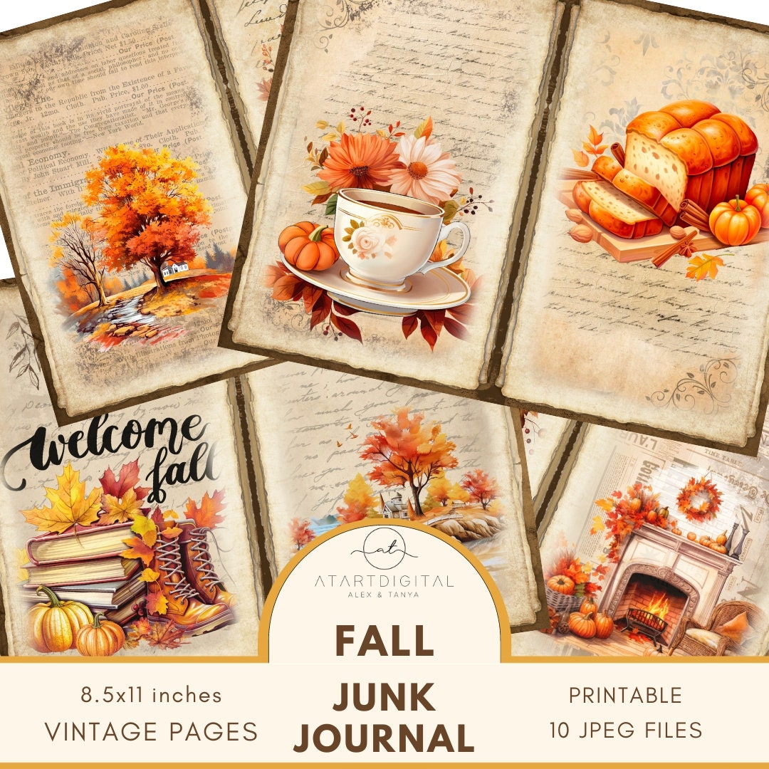 Autumn Junk Journal Kit, Digital Fall Scrapbook Paper, Pumpkin Spice ...
