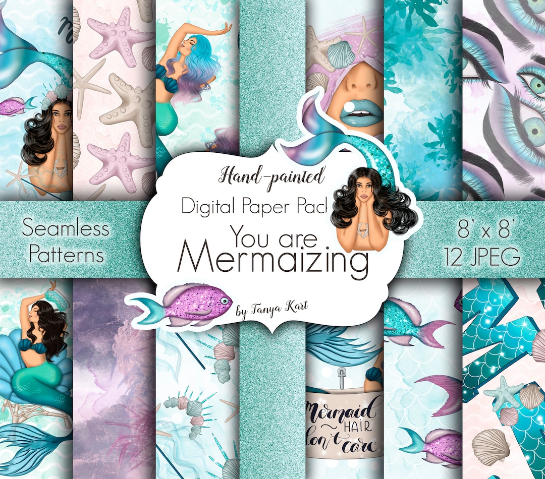Mermaid Papers, Mermaizing Pattern, Sea Papers, Mermaids Design ...