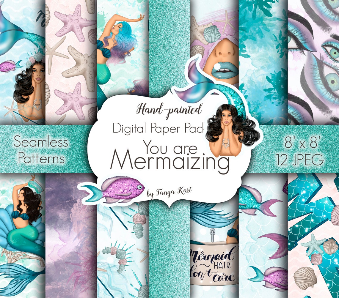 Mermaid Papers Mermaizing Pattern Sea Papers Mermaids - Etsy