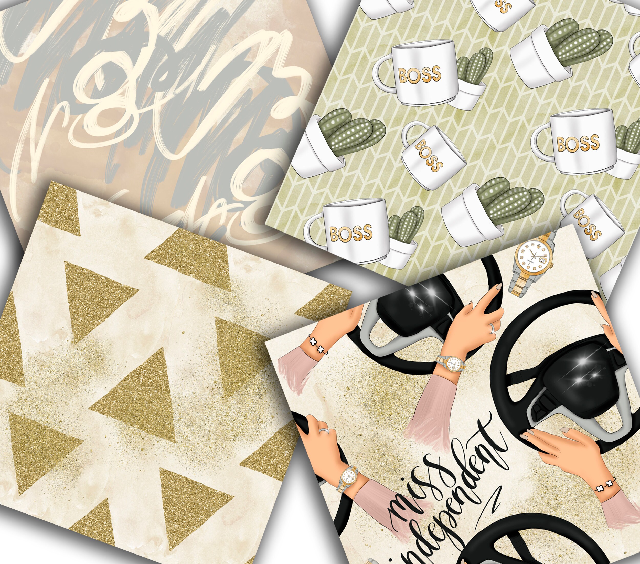 Gold Digital Papers Planner Supplies Fashion Patterns | Etsy
