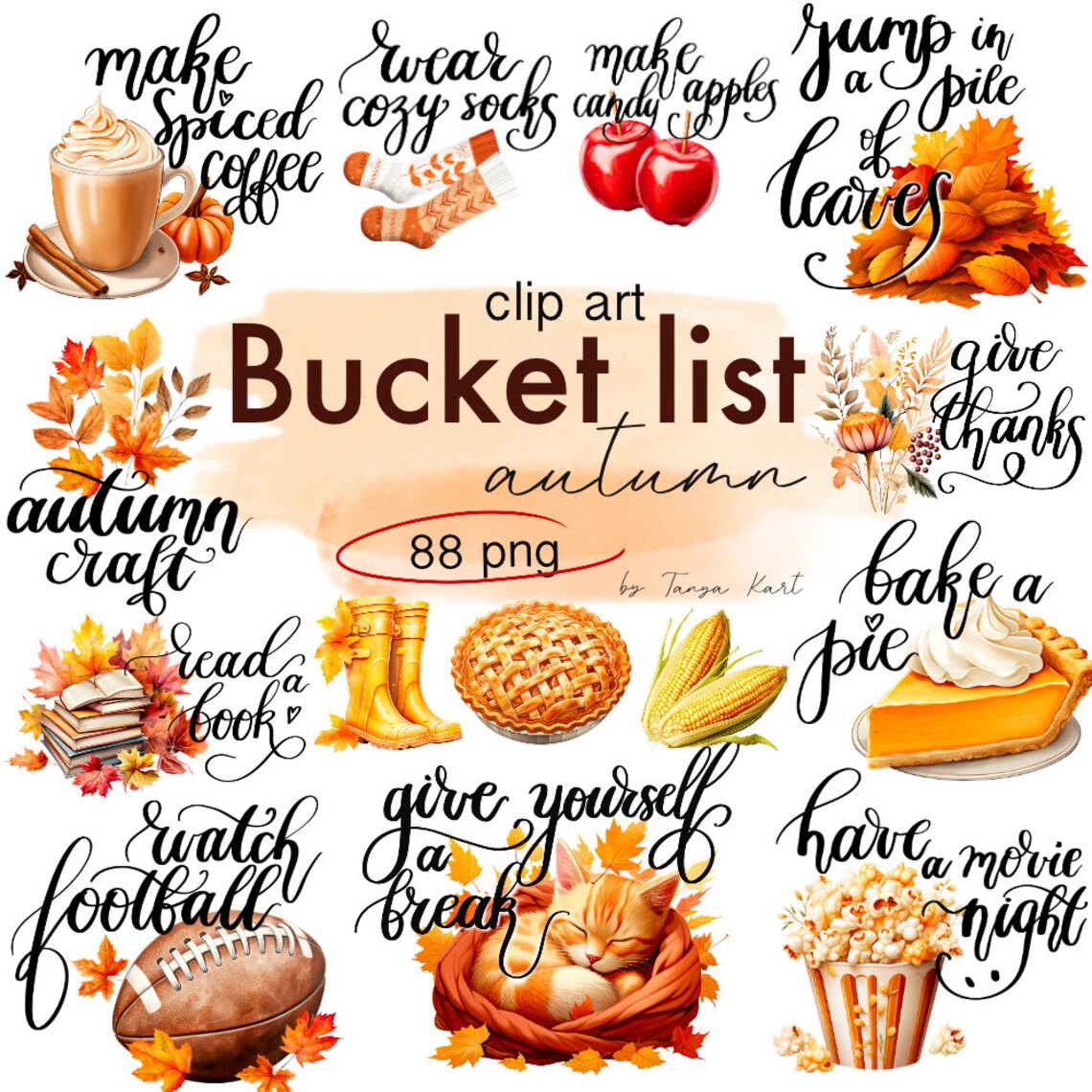 Autumn Fall Bucket List Icons PNG Clipart for Planner Stickers, Happy ...