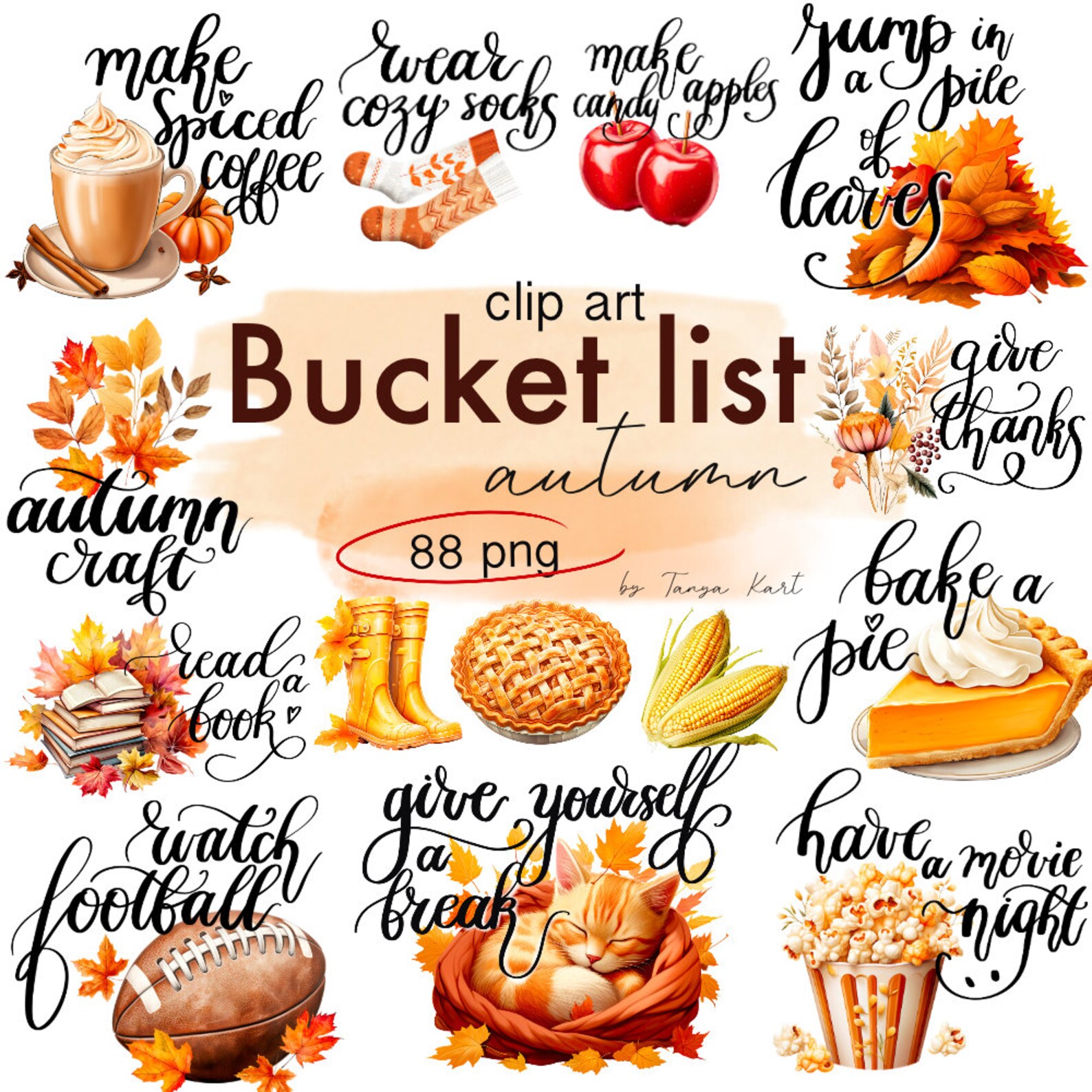 Autumn Fall Bucket List Icons PNG Clipart for Planner Stickers, Happy ...