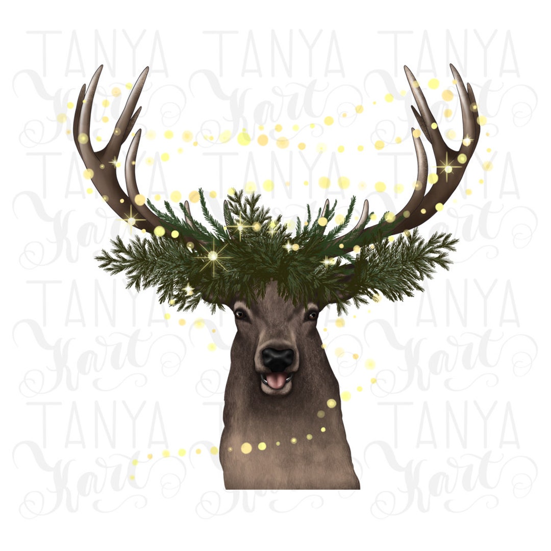 Deer Lights, Xmas Deer Head PNG, Seasonal Graphics, Png Design ...