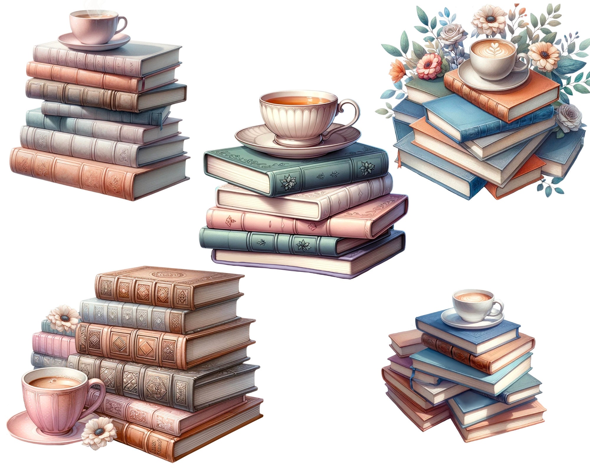 Coffee Cup and Books Clipart Bundle, Instant Download, Commercial Use ...
