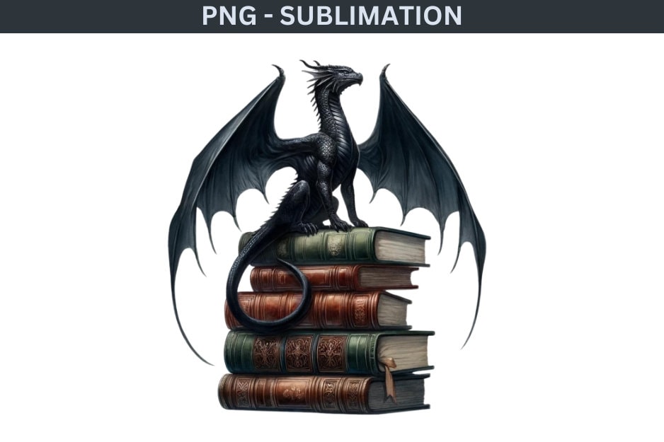 Dragon Reading Book PNG: Mystical Art for Sublimation & Planner ...