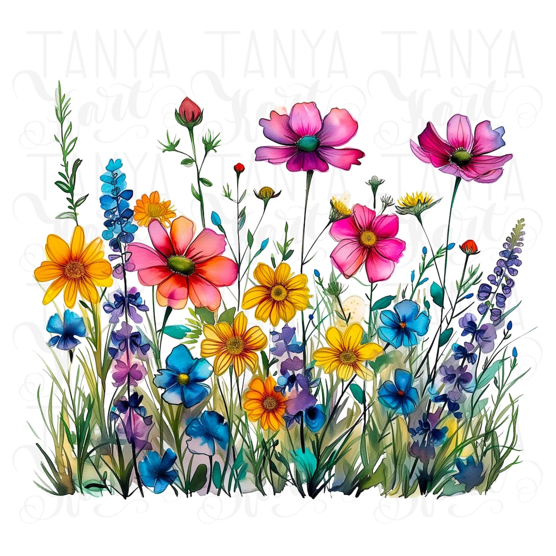 Watercolor Floral Wildflower Bouquet Sublimation Design Wild Flower ...