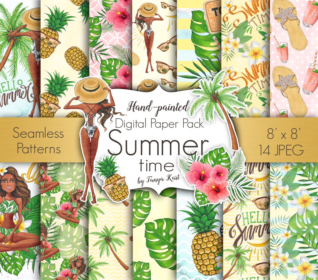 Tropical Digital Paper, Summer Paper, Summer Paper Pack, Hawaii Digital ...