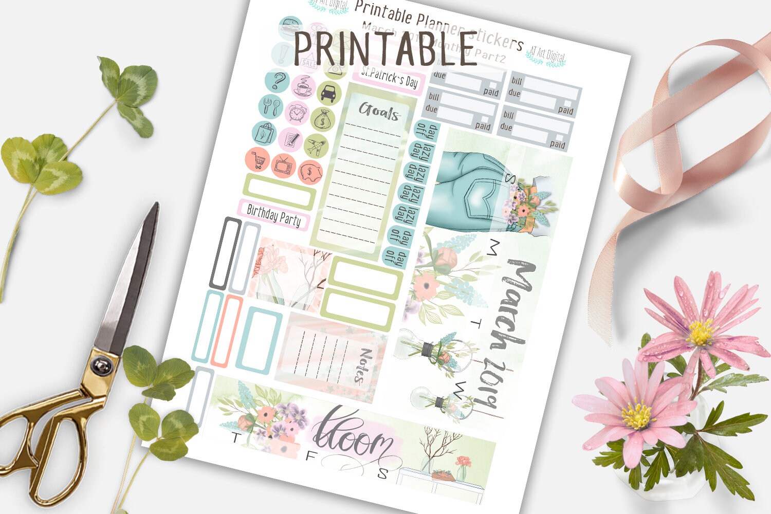 Spring Planner Stickers Printable Stickers Erin Condren | Etsy